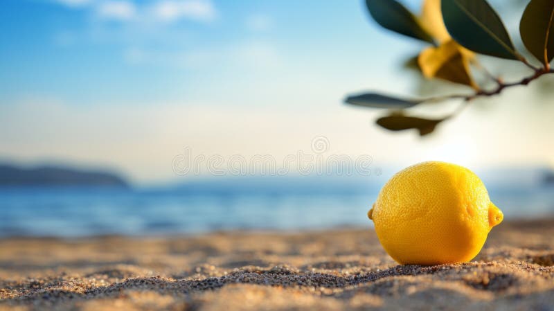 Mediterranean-inspired Lemon on Sandy Beach with Ocean View Stock ...