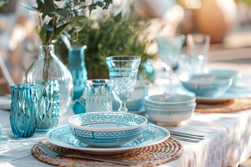Mediterranean Inspired Outdoor Summer Table Setting. Generative AI ...