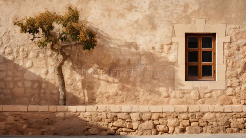 Mediterranean-inspired Tree by Stone Wall: Romanesque Architecture ...