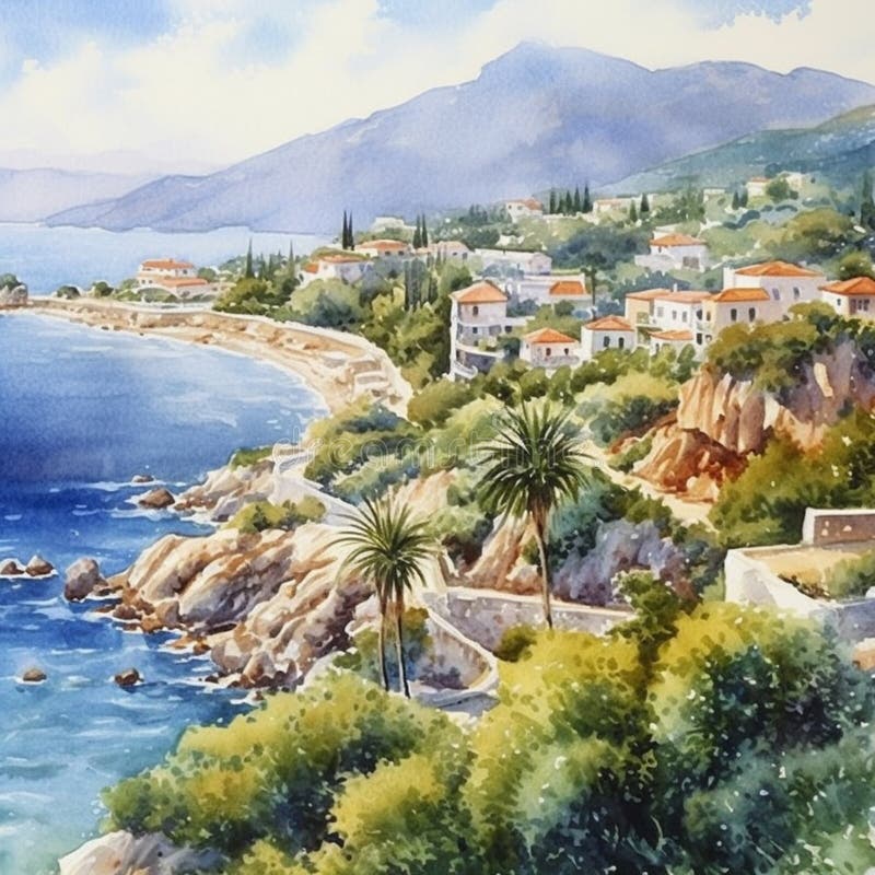 Watercolor Drawing Mediterranean Landscape Stock Illustrations – 1,355 ...