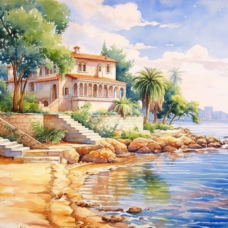 Watercolor Drawing Mediterranean Landscape Stock Illustrations – 1,355 ...