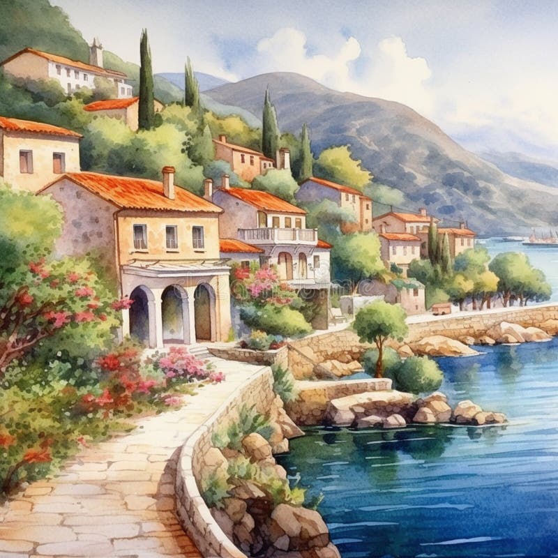 Watercolor Drawing Mediterranean Landscape Stock Illustrations – 1,355 ...