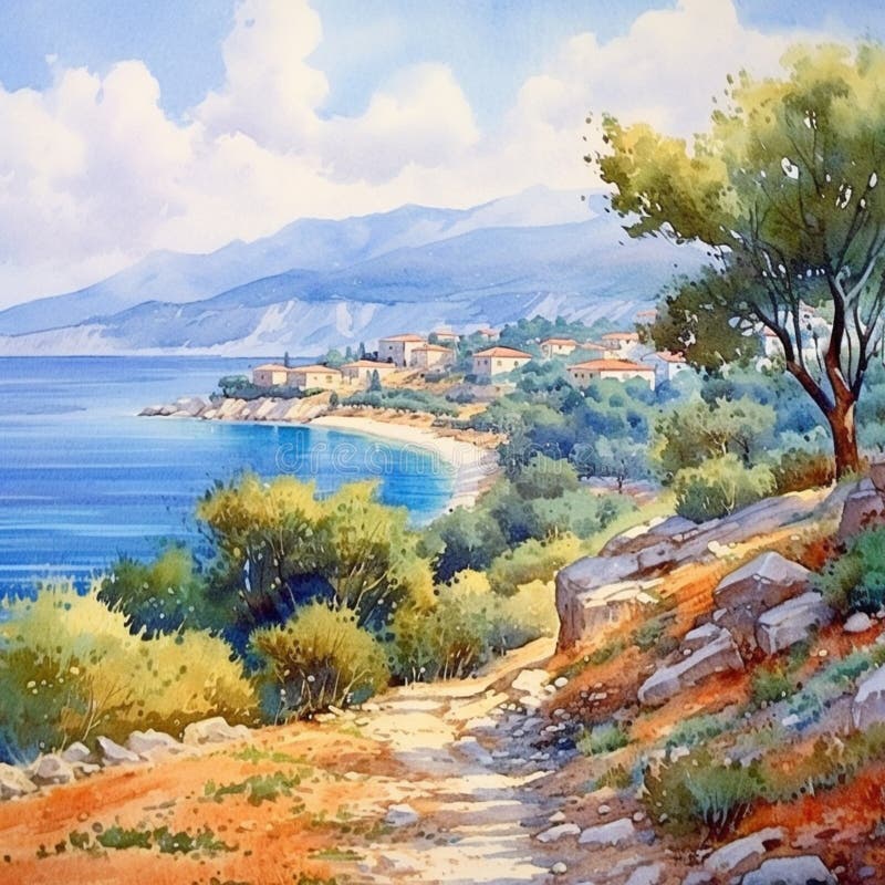 Watercolor Drawing Mediterranean Landscape Stock Illustrations – 1,355 ...