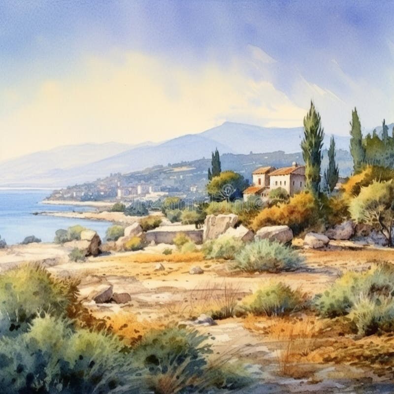 Watercolor Drawing Mediterranean Landscape Stock Illustrations – 1,355 ...