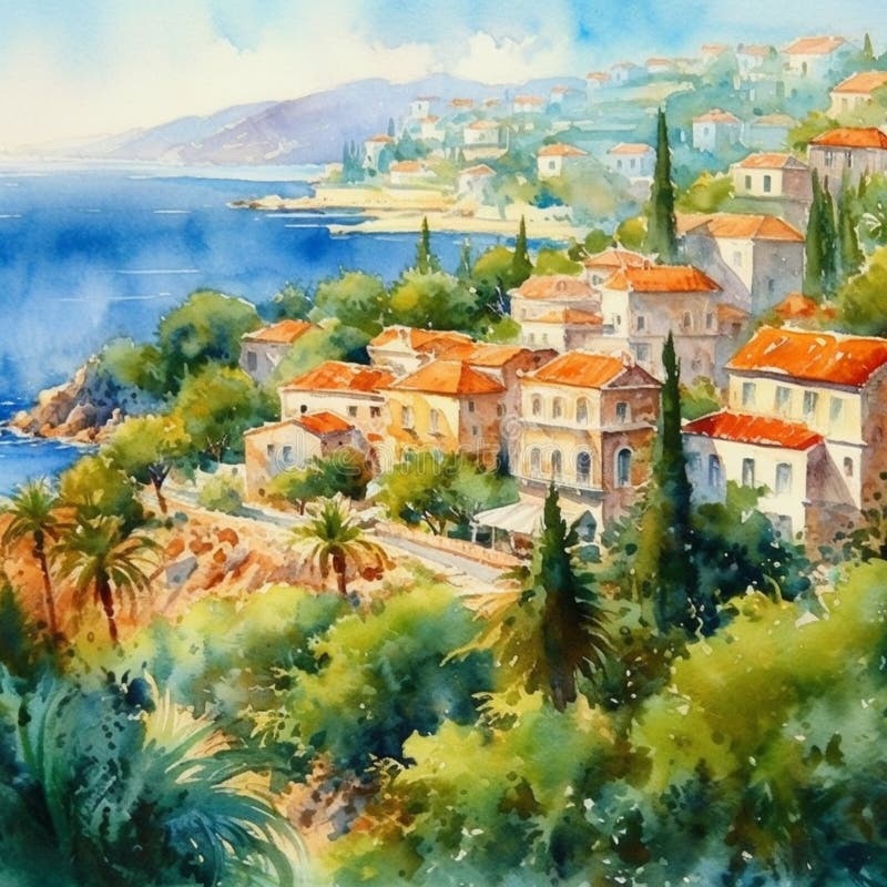 Watercolor Drawing Mediterranean Landscape Stock Illustrations – 1,355 ...
