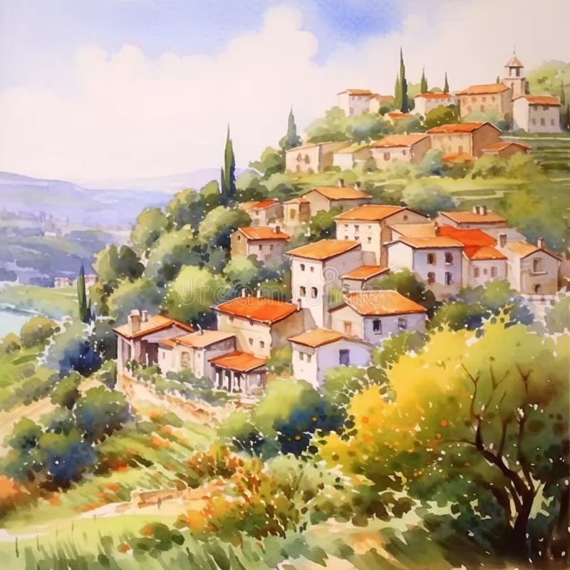 Watercolor Drawing Mediterranean Landscape Stock Illustrations – 1,355 ...