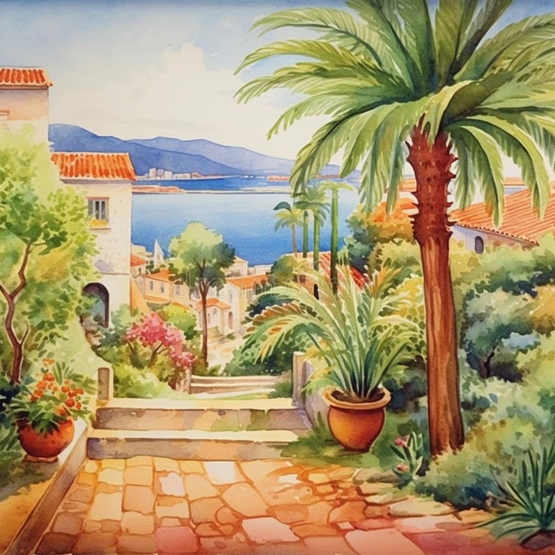 Watercolor Drawing Mediterranean Landscape Stock Illustrations – 1,355 ...