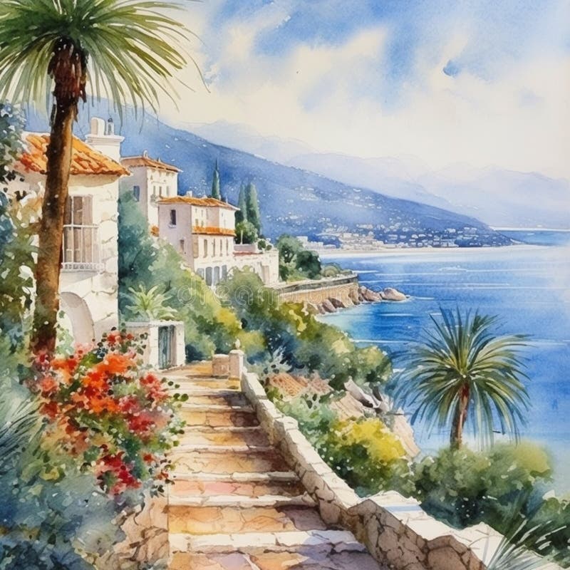 Watercolor Drawing Mediterranean Landscape Stock Illustrations – 1,355 ...