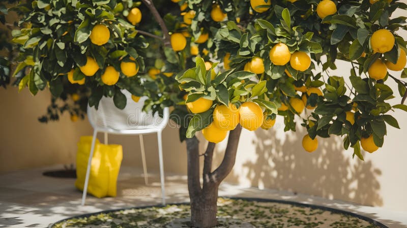 Mediterranean Lemon Tree with a Bountiful Harvest in a Classic Patio ...
