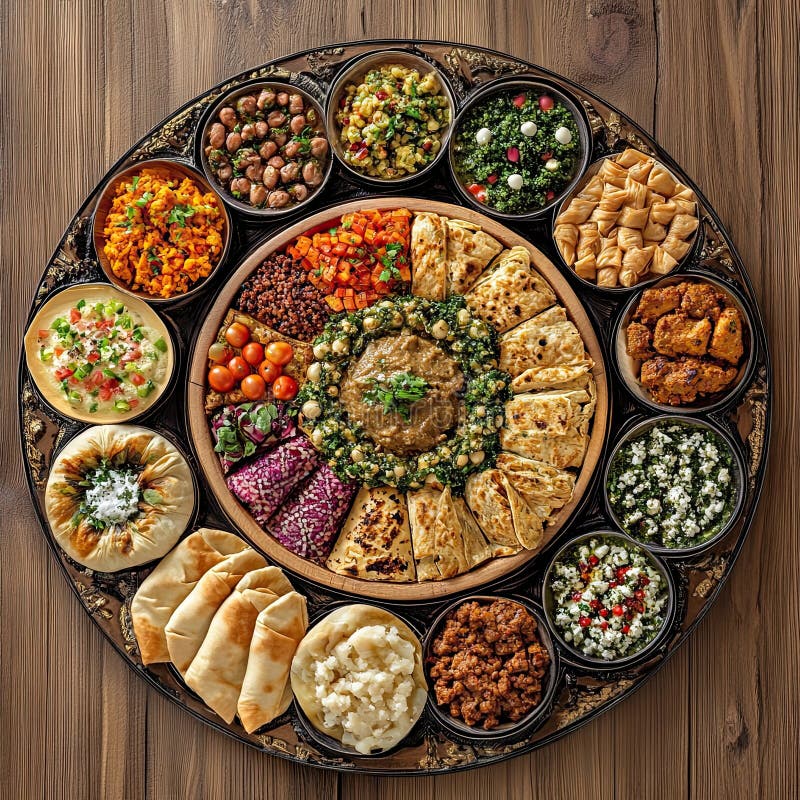 Mediterranean Mezze Platter Stock Illustration - Illustration of dishes ...
