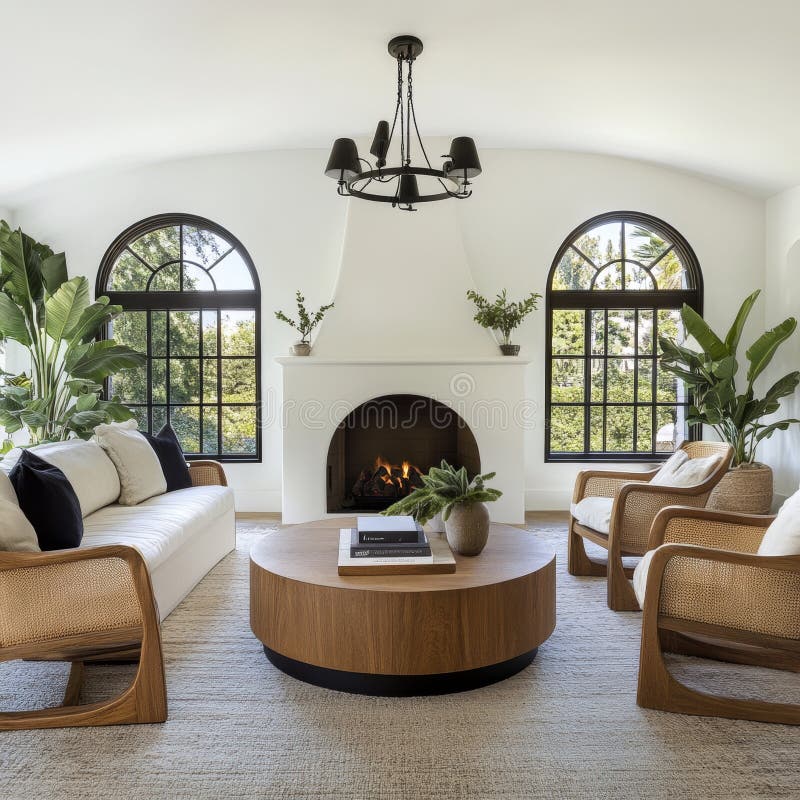 A Mediterranean Modern Cottage-style Home Interior Showcases a Rustic ...