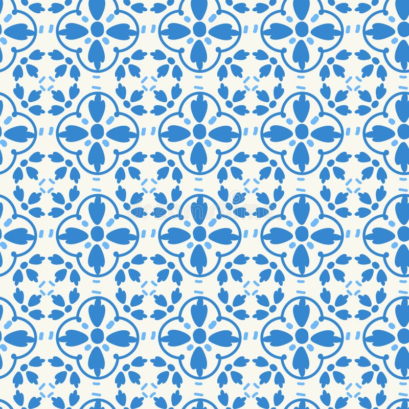 Mediterranean Pattern Seamless, Blue Azulejo Theme Stock Illustration ...