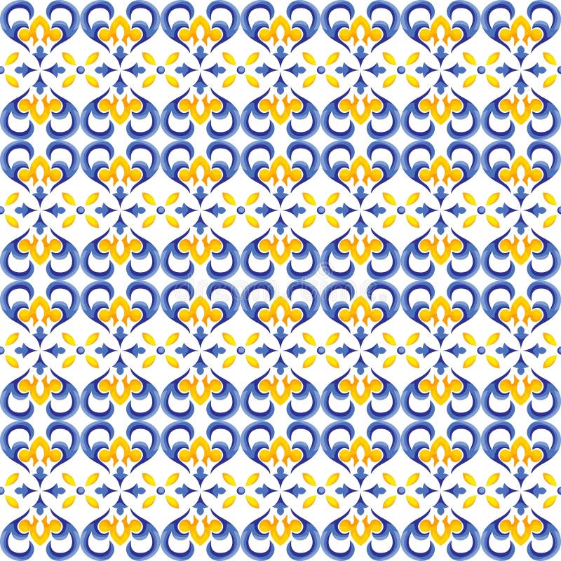 Mediterranean Pattern Blue and Yellow Theme Stock Illustration ...