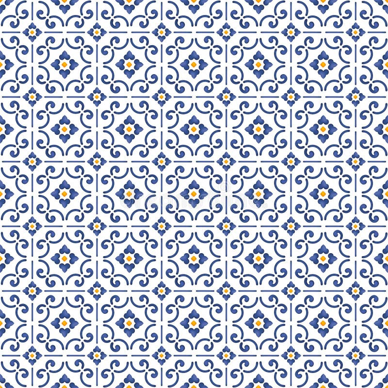 Mediterranean Pattern Blue and Yellow Theme Stock Vector - Illustration ...