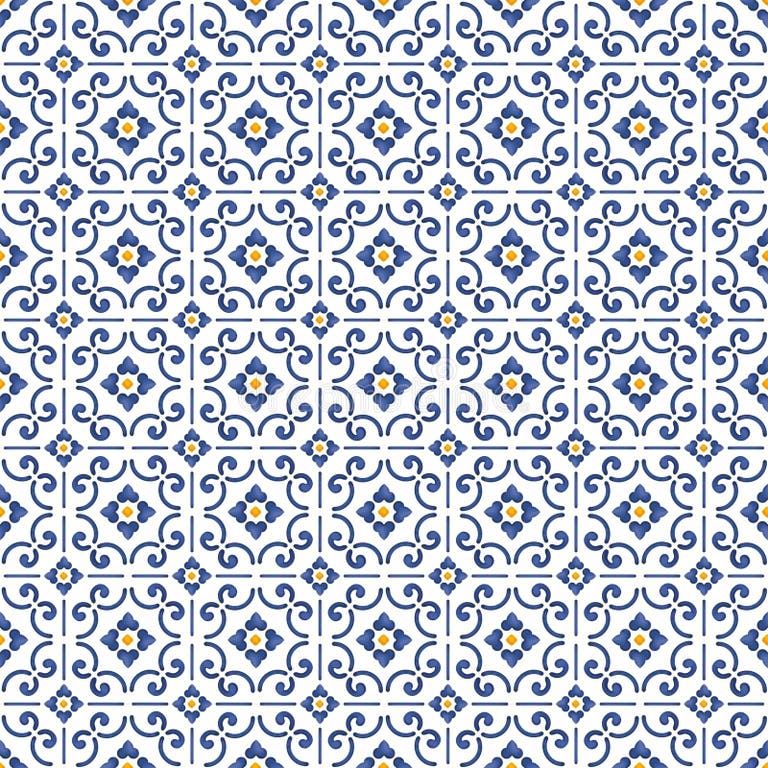 Mediterranean Pattern Blue and Yellow Theme Stock Vector - Illustration of italian, tile: 319795049
