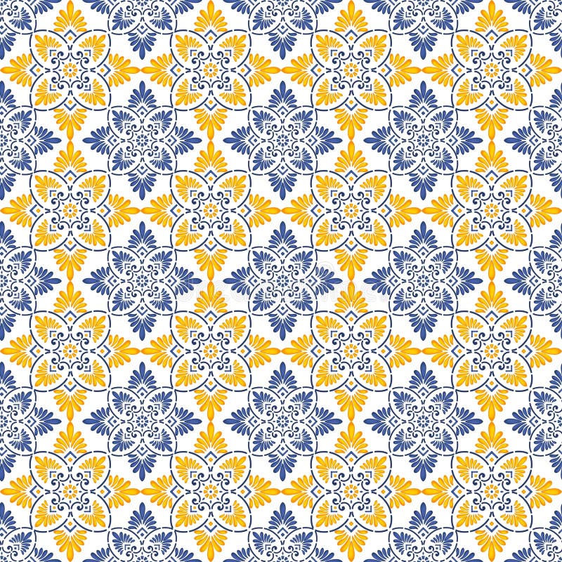 Mediterranean Pattern Blue and Yellow Theme Stock Illustration ...