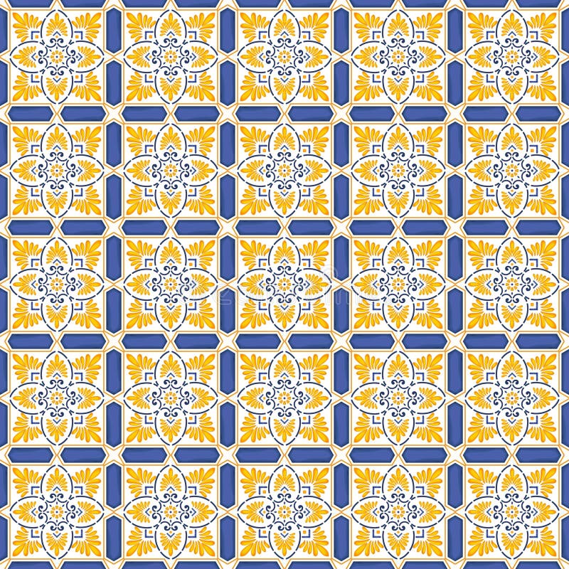 Mediterranean Pattern Blue and Yellow Theme Stock Vector - Illustration ...