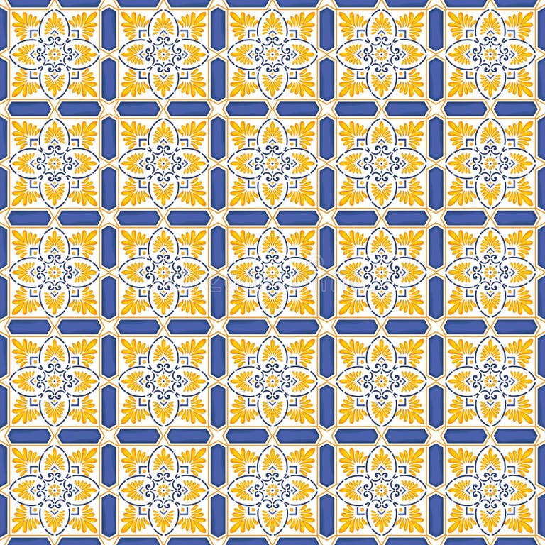 Mediterranean Pattern Blue and Yellow Theme Stock Vector - Illustration ...