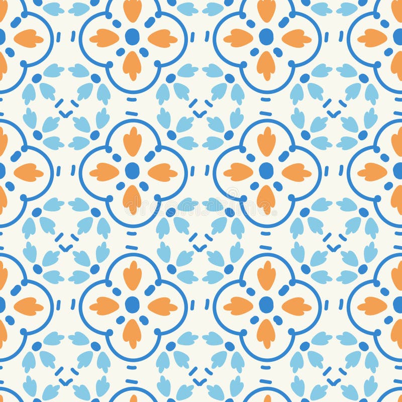 Mediterranean Pattern Seamless, Blue and Orange Theme Stock ...