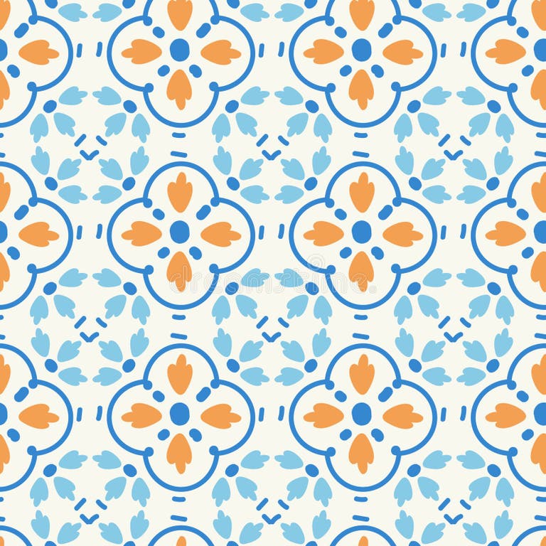 Mediterranean Pattern Seamless, Blue and Orange Theme Stock ...