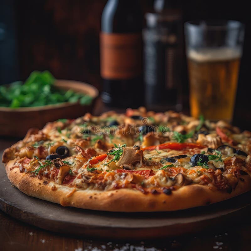 Mediterranean Pizza on Stone in Rustic Pub. Generative AI Stock ...