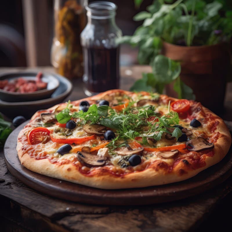 Mediterranean Pizza on Stone in Rustic Pub. Generative AI Stock ...