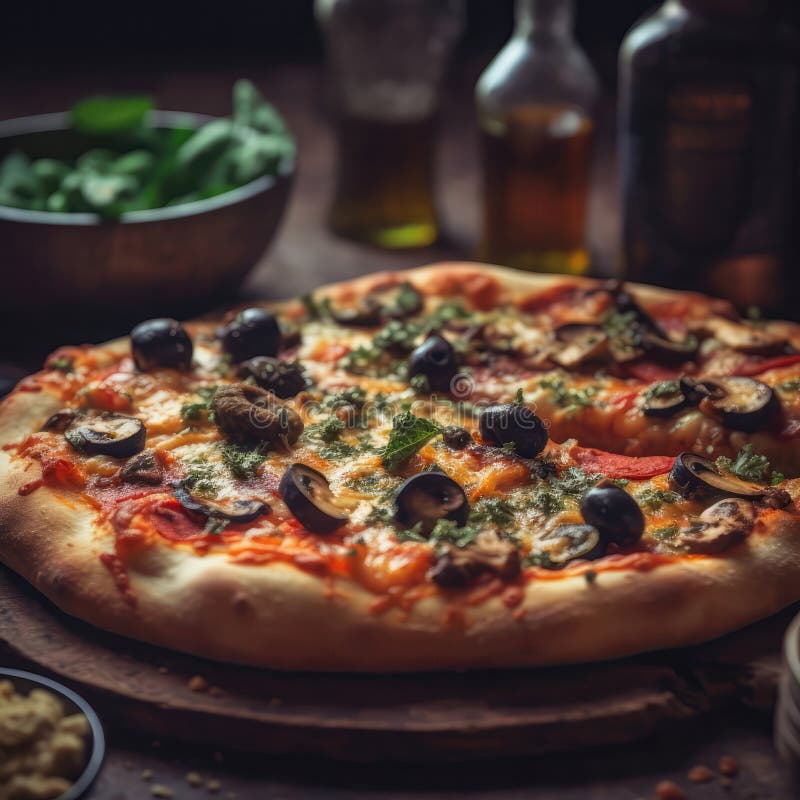 Mediterranean Pizza on Stone in Rustic Pub. Generative AI Stock ...