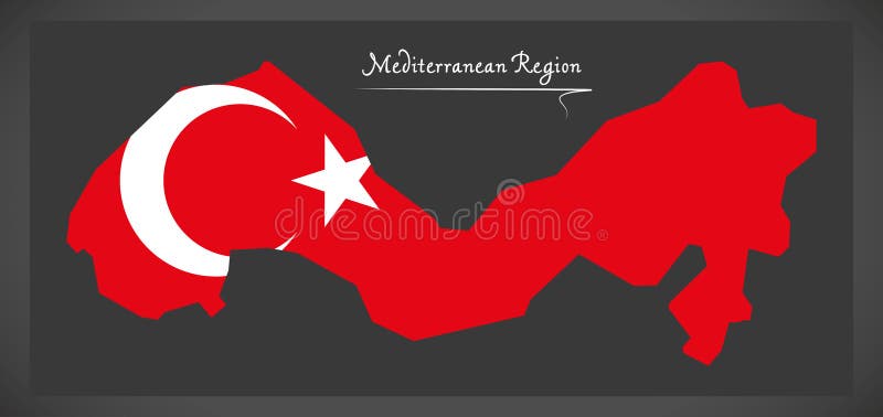 Mediterranean Region Turkey Map with Turkish National Flag Illus Stock ...