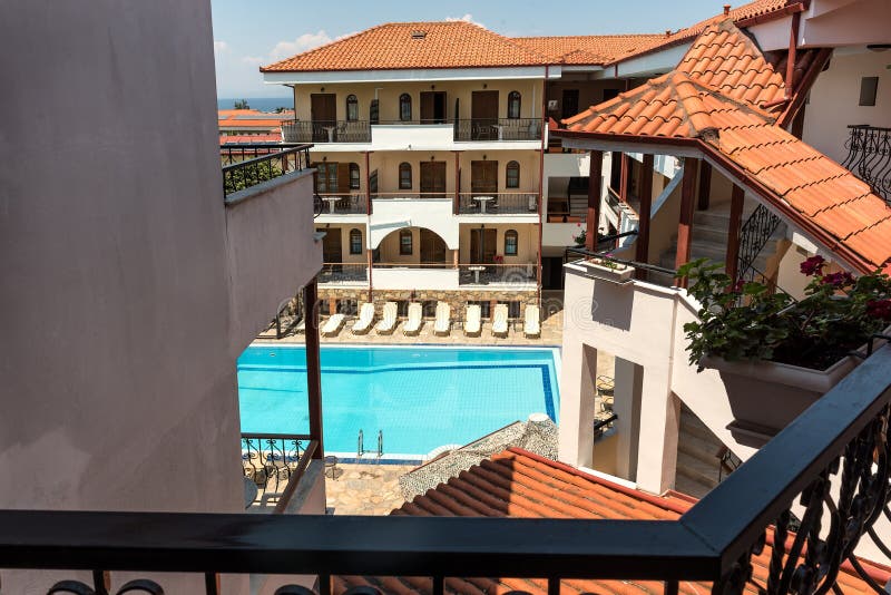 Mediterranean Resort Hotel with Pool Stock Photo - Image of pool ...