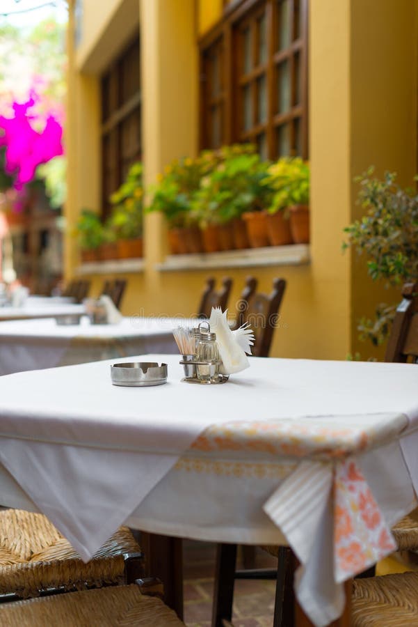 Mediterranean Restaurant Terrace. Stock Image - Image of outdoors, meal ...