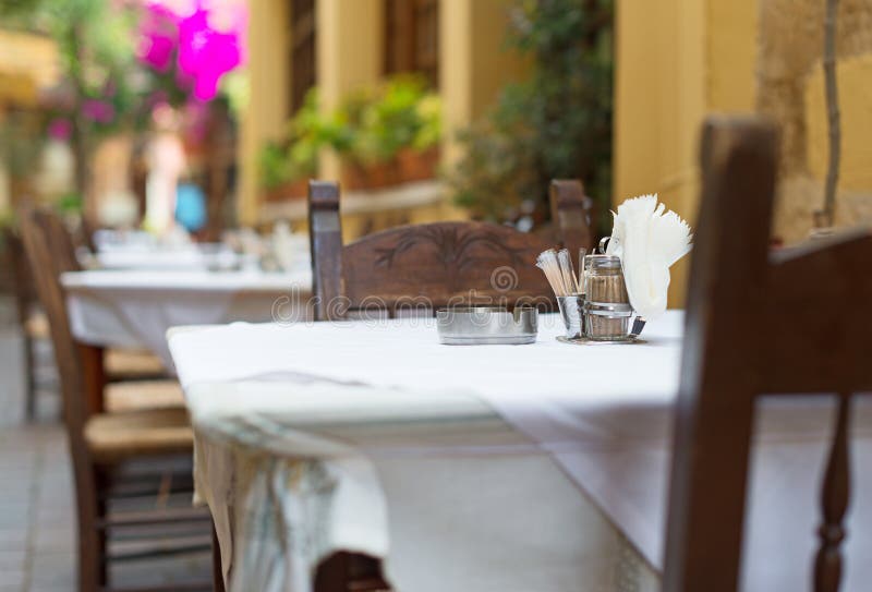 Mediterranean Restaurant Terrace. Stock Image - Image of outdoors, meal ...