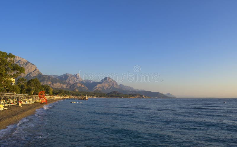 Mediterranean Sea and a Beach at Sunrise. Kemer, Turkey Stock Image ...