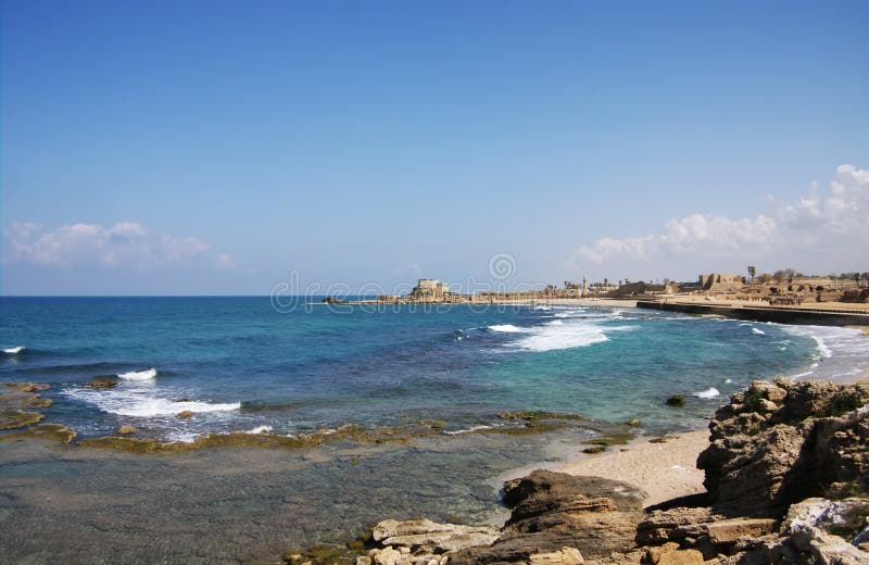 Mediterranean Sea Coastline in Acre, Israel Stock Photo - Image of ...
