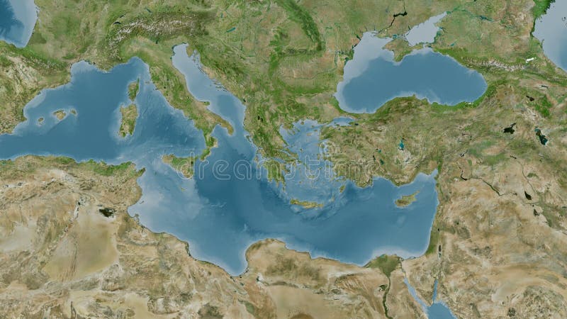 Mediterranean Sea - Eastern Basin. Bounding Box. Satellite Map Stock ...