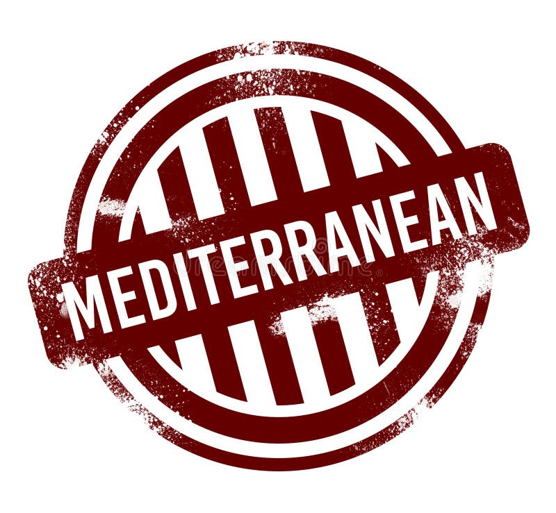 Mediterranean Sea - Red Round Grunge Button, Stamp Stock Illustration ...
