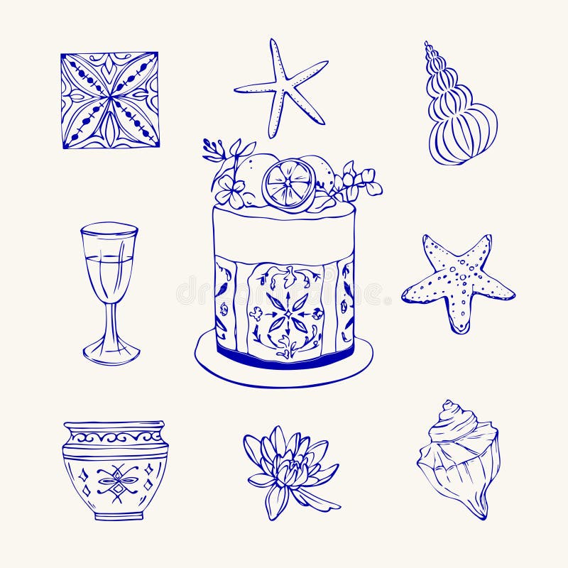 Mediterranean Sea Sketches of Shell and Cake Stock Vector ...