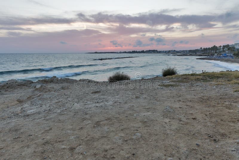 Mediterranean Sea Sunset in Paphos, Cyprus. Stock Image - Image of ...