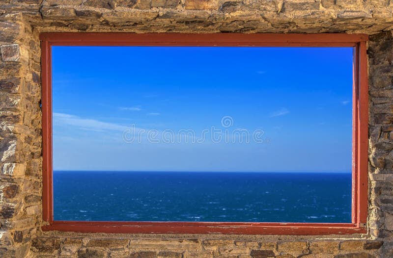 Mediterranean Sea View through Old Stone Window, Spain Stock Image ...