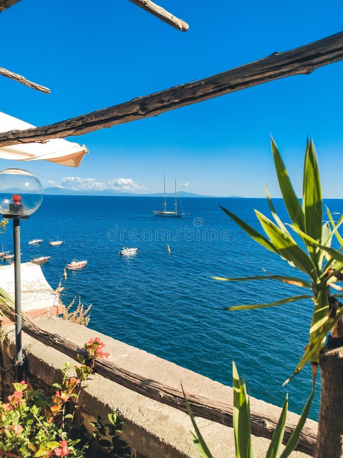 Mediterranean Sea View Terrace. Amalfi Coast Stock Image - Image of ...