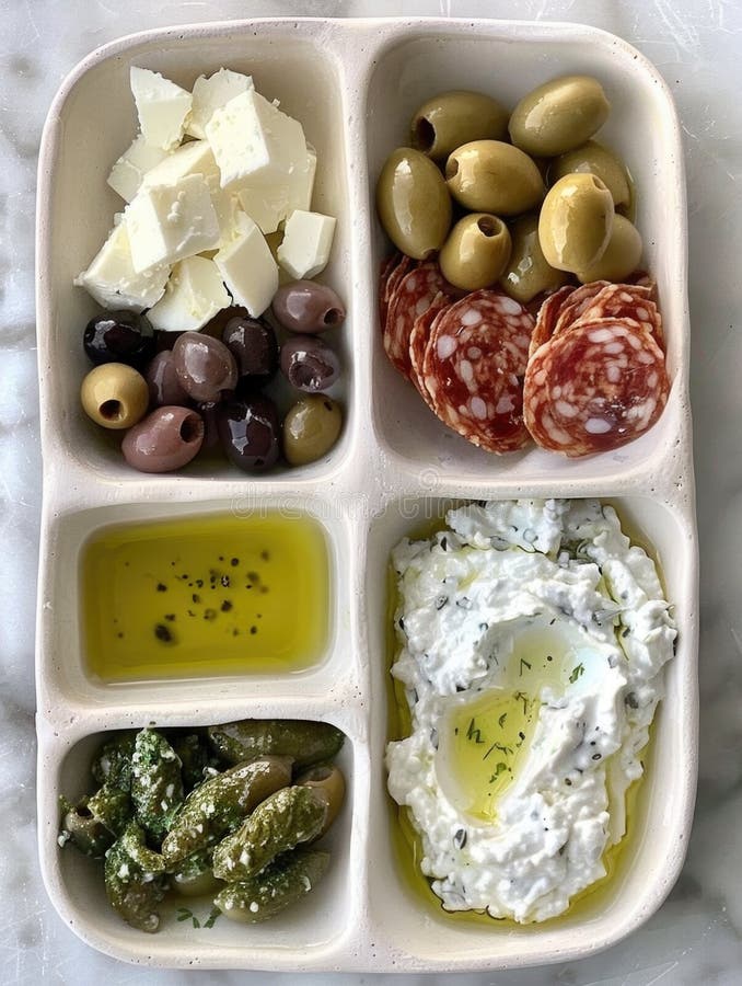 Mediterranean Snack Platter with Cheese, Olives, and Cured Meats. Stock ...