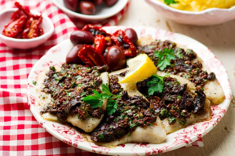 Mediterranean Spiced Fish Fillets Stock Photo - Image of green, baked ...