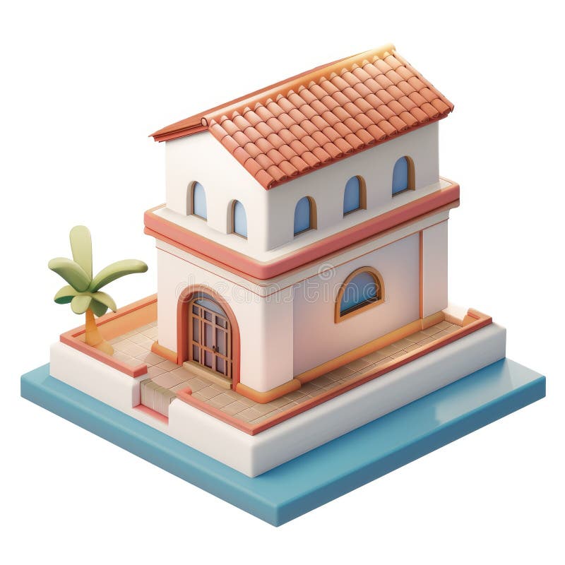 Charming Mediterranean-Style House 3D Render, Isometric View Stock ...