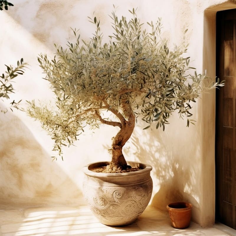 Mediterranean Style Olive Tree Pot. Generative AI Stock Illustration ...