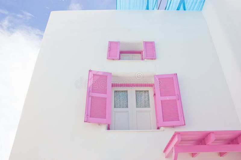 Pink Window View in Autumn Season with Water Drops Background on the ...