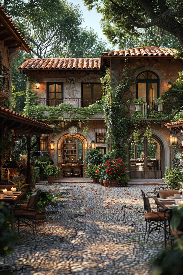 Mediterranean Terrace with Olive Trees and Wrought Iron Details3D ...