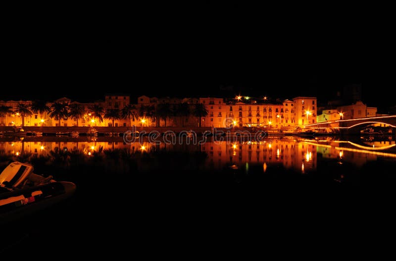 Mediterranean Town Along River Bank At Night. Picture Image: 8051420