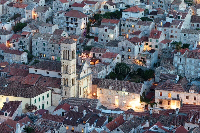 Mediterranean Town at Night Stock Image - Image of panorama, touristic ...