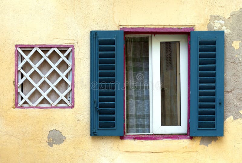 Mediterranean Villa Window with Open Shutters Stock Image - Image of ...
