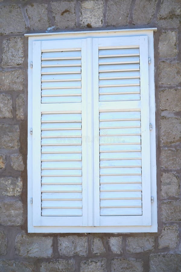 Mediterranean Window with Closed Wooden Hatches Stock Image - Image of ...