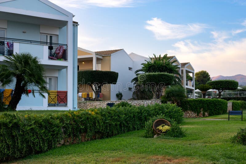 Mediterrian Greece Hotel Complex Rooms, Holiday Concept Stock Photo ...